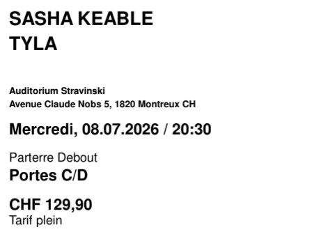 Tickets x2 "Tyla" Montreux Jazz 08.07.2026 Parterre (Gebraucht) in ...
