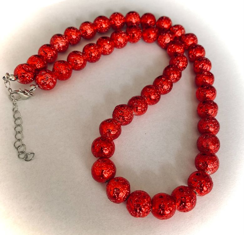 SALE! KETTE STEINKETTE EDELSTEINKETTE ECHTE LAVA STEINE ROT (Neu und ...