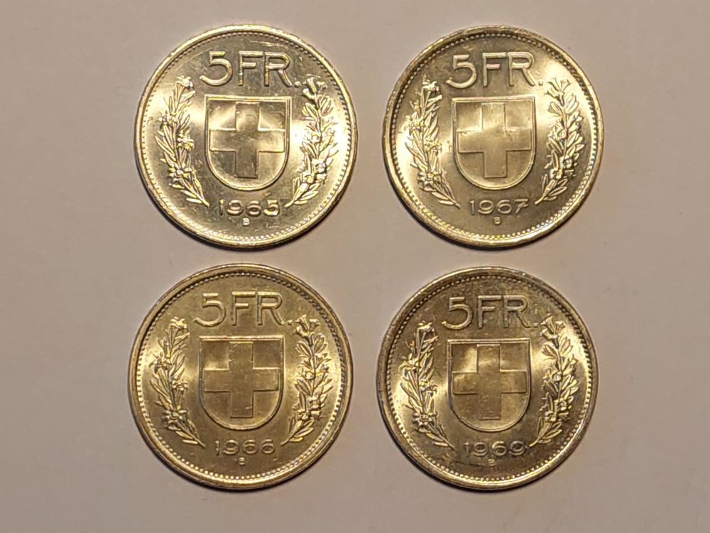 Serie Silber-Münzen 5 Franken 1965/1966/1967/1969 SS (Gebraucht) in Wädenswil für CHF 40 – mit ...