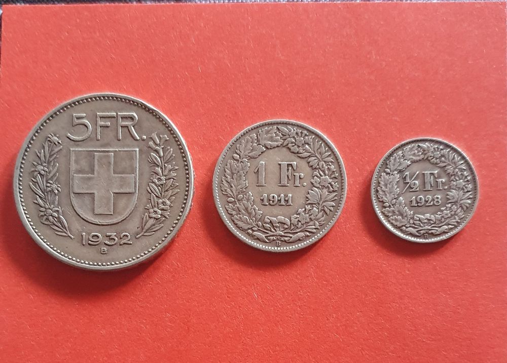 3 Silbermünzen Schweiz, 5 Franken 1932, TOP! (Gebraucht) in Summaprada für CHF 29 – mit ...