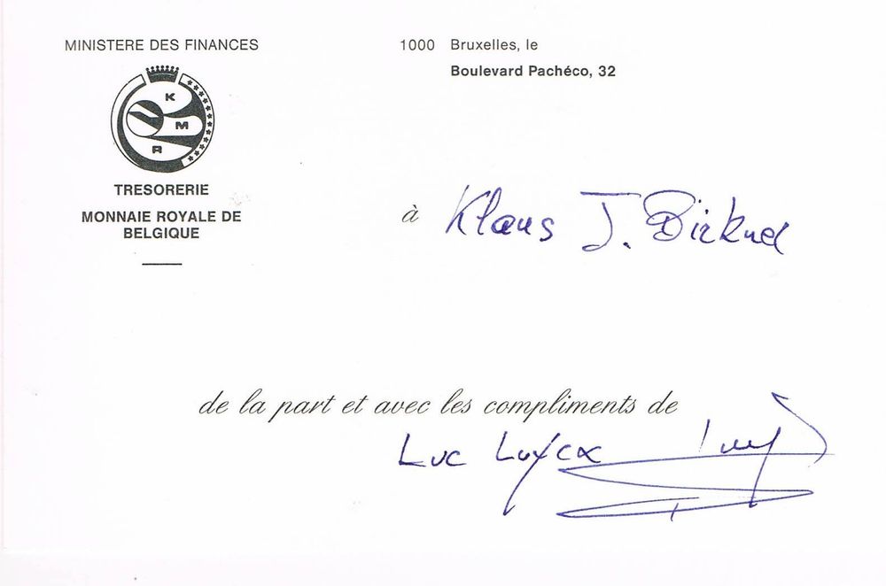 Luc Luycx 1958- Autogramm Karte 9x14cm EURO Münzen (Gebraucht) in ...