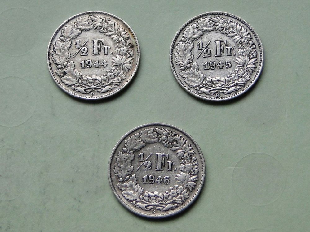3x 1/2 Fr. (50 Rappen) 1944 - 1945 - 1946 | Kaufen auf Ricardo