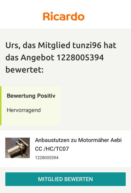 Anbaustutzen, Anbauflansch zu Motormäher Aebi CC /HC/TC07 (Neu und ...