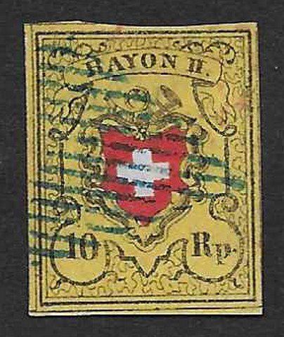 1850: Rayon 10 Rp.No 16II Type 35 Stein B Attest Rellstab (Gebraucht ...