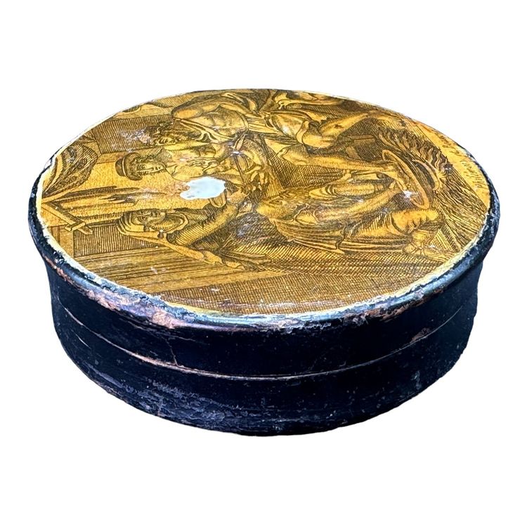 Boîte ronde en carton bouilli laqué du début du XIXe siècle (Gebraucht ...