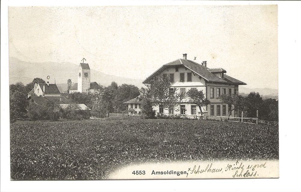 Amsoldingen (BE) bei Thun Schulhaus - Kirche - Schloss 1908 (Gebraucht ...