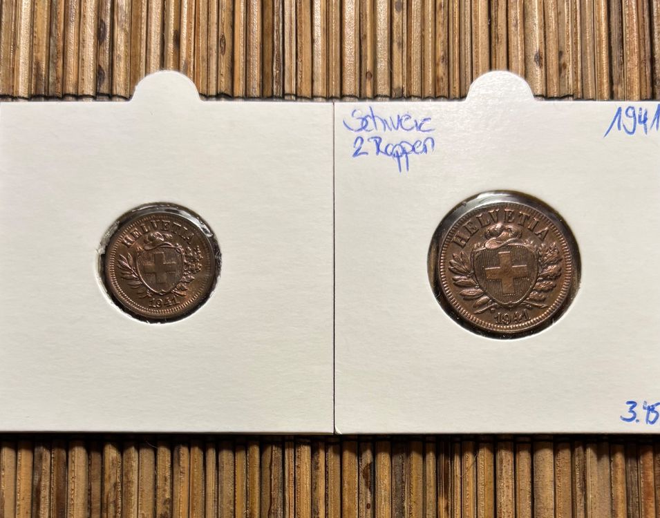 Schweiz Set 1 + 2 Rappen 1941 rotstich patina vzgl - unz (Neu (gemäss Beschreibung)) in Speicher ...