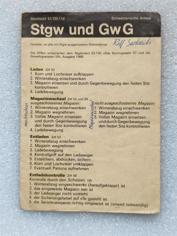 Merkblatt 53.100/I d, Stgw und Gw G 1968 (Gebraucht) in Bauma für CHF 3 ...