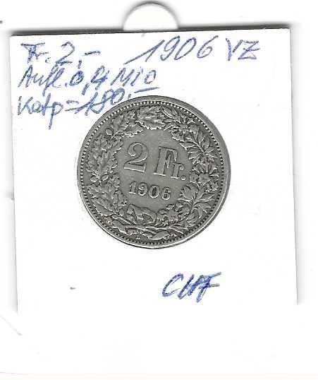1906 u.E. in Qualität vz Fr. 2.- steh. Helvetia/topPatina (Neu (gemäss Beschreibung)) in Zürich ...