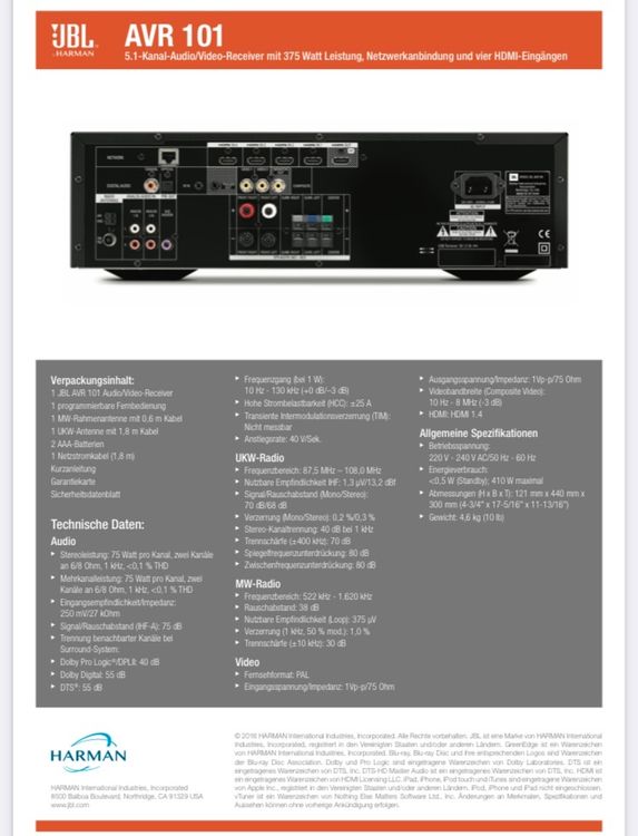 JBL AVR101 5.1 Surround Soundsystem | Kaufen auf Ricardo
