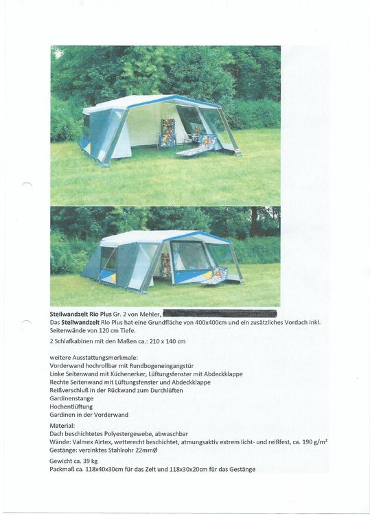 Zelt, Mehler Hauszelt 4 Personen (Gebraucht) in Döttingen für CHF 105 ...