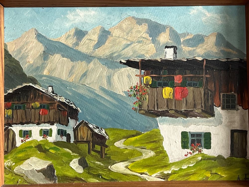 Schweizer Chalet Ölgemälde, Gerahmte Landschaft Kunstwerk (Gebraucht) in Basel für CHF 100 – mit ...