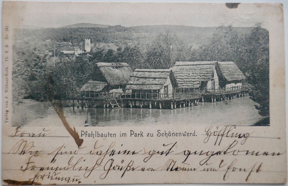 Alte Postkarte 1907, Pfahlbauten im Park zu Schönenwerd (Gebraucht) in Möhlin für CHF 7 – mit ...