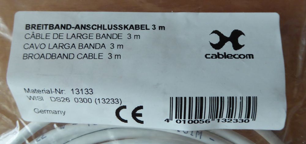 Cablecom Breitband Anschlusskabel 3 Meter lang (Neu (gemäss ...