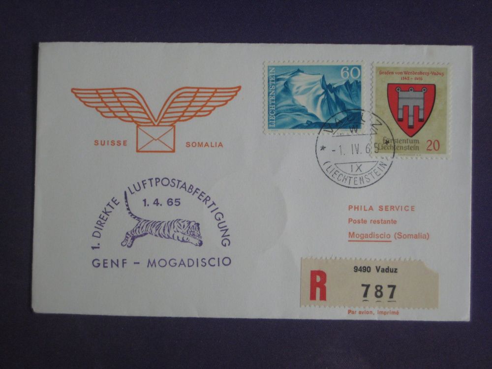 Erstflugbrief /direkt) Genève - MOGADISCIO 1965 (Gebraucht) in Wangs für CHF 2.5 – nur Abholung ...