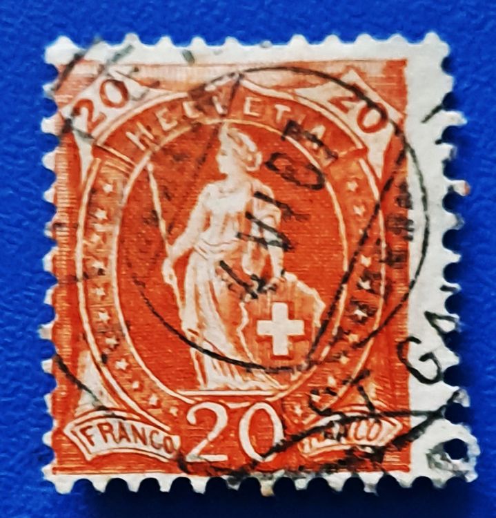 Stehende Helvetia 20 Rp. rotorange Kat.86A Randretouche 8/II (Gebraucht) in Zürich für CHF 10 ...