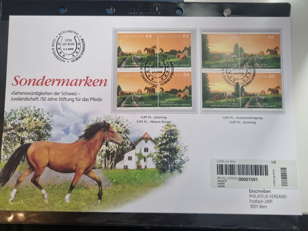 2008 FDC Luxusbrief 4er Blocks 50 Jahre Stiftung für das Pfe (Gebraucht) in Arni AG für CHF 5 ...