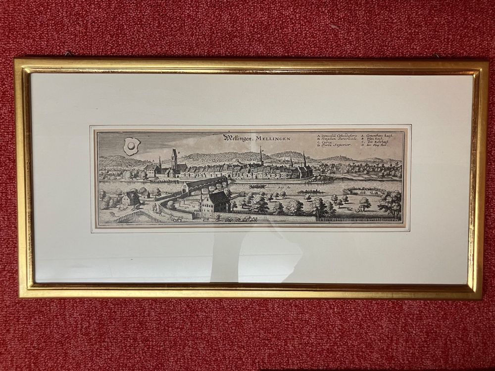 Merian Kupferstich Mellingen Aargau Rahmen über Eck vergolde (Gebraucht ...