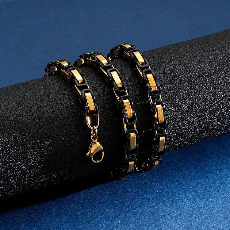 Edelstahl Halskette Kette 6mm 50cm Schwarz/Gold farbe | Kaufen auf Ricardo