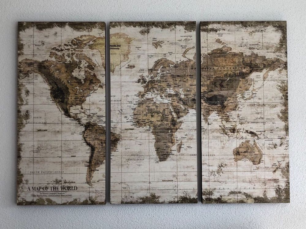 3-teiliges Bild Weltkarte (Triptychon) | Kaufen auf Ricardo