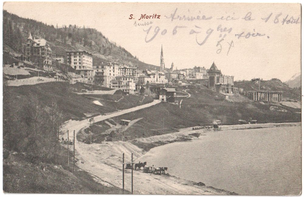 ST.MORITZ: Transportbahn und Pferde tränken am See 1905 (Gebraucht) in ...