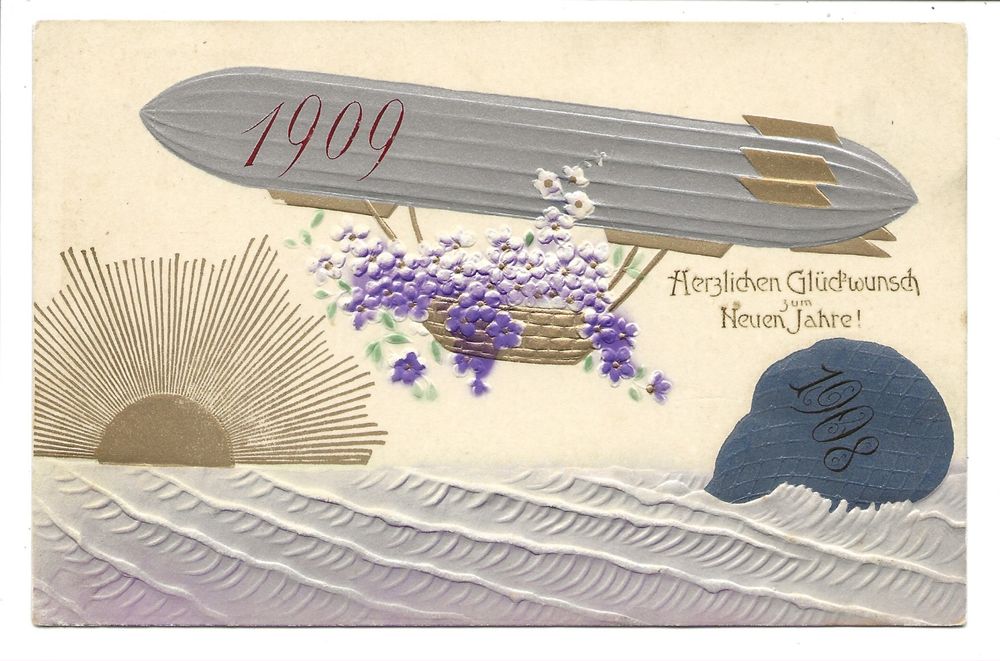 Neujahr - Herzlichen Glückwunsch - Zeppelin Präge-Litho 1909 | Kaufen auf Ricardo