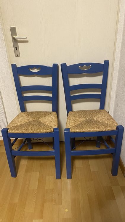 Zwei Griechische blaue Holzstühle mit Strohsitzen (Gebraucht) in Zürich ...