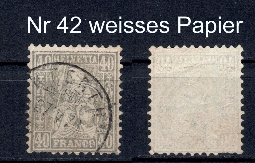 Sitzende Helvetia Nr 42 Weisses Papier, gestempelt (Gebraucht) in Basel für CHF 9 – mit ...