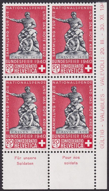 1940, B7 im Viererblock tadellos postfrisch ** SBK: 80.-+ (Gebraucht ...