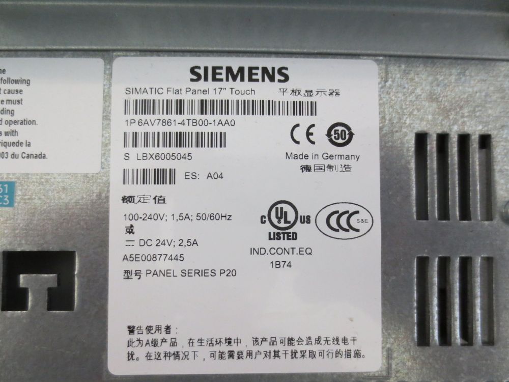Siemens Simatic 17 Zoll Touch Panel 6AV7861-4TB00-1AA0 (Gebraucht) in ...