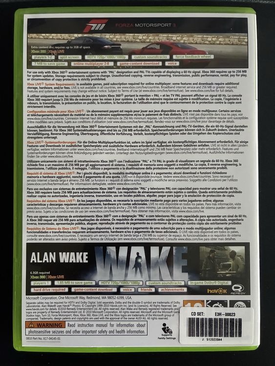 XBOX360 Forza Motorsport 3 + Alan Wake Double Pack (Gebraucht) in ...