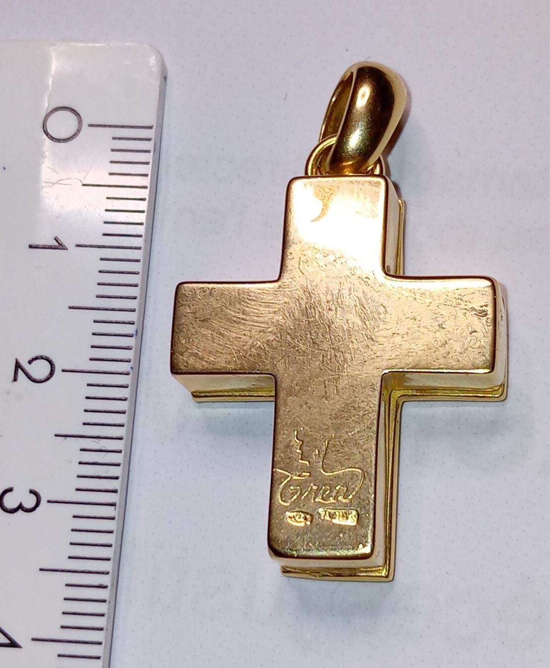 Pendentif en forme de croix, or jaune 750 + zircons bordeau (D'occasion ...