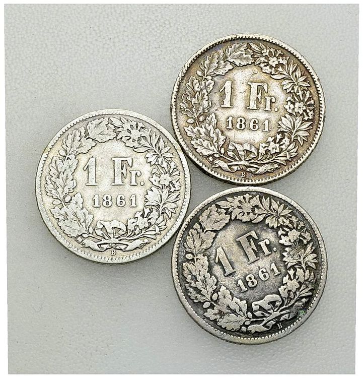 3 x 1 Franken 1861, sitzende Helvetia | Kaufen auf Ricardo