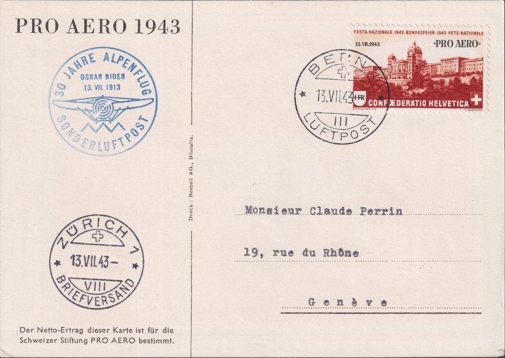 F36 (1943) auf sehr sauberer PRO AERO-KARTE, Ersttags-O! | Kaufen auf Ricardo