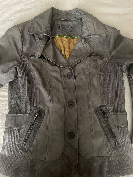 Graue Übergangs-Lederjacke, Grösse M - Top Zustand! (Gebraucht) in visp ...