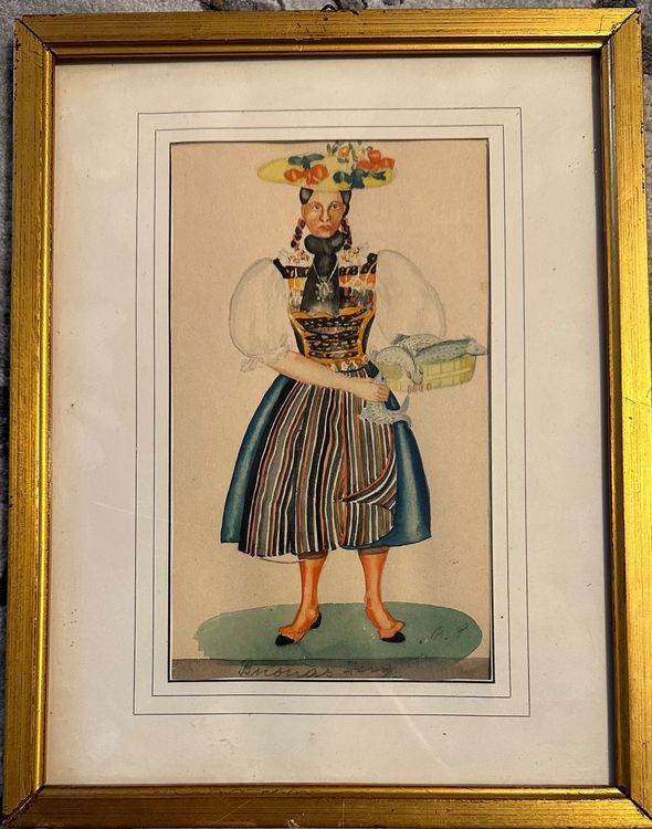 Antike Aquarell von eine Dame Monogr | Kaufen auf Ricardo