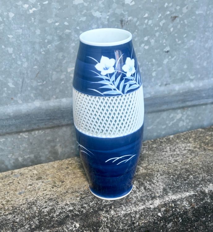 70s Kinpo Kiln VASE Nagasaki JAPAN handbemalt b/w m GITTER | Kaufen auf ...