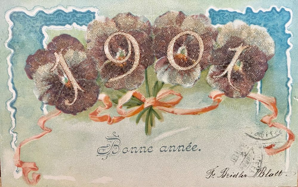 1901 - Antike Neujahrskarte - Blumen - Glitter - Kitsch (Gebraucht) in ...