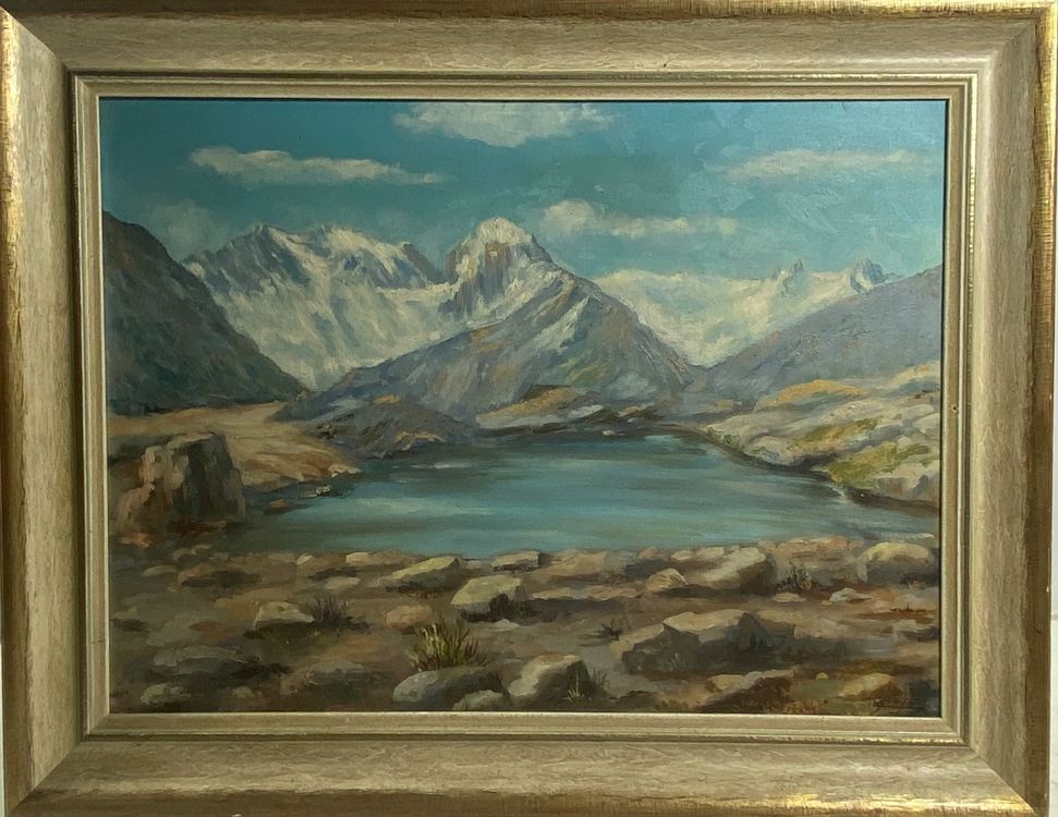 Große Berglandschaft Gemälde Unleserlich signiert | Kaufen auf Ricardo