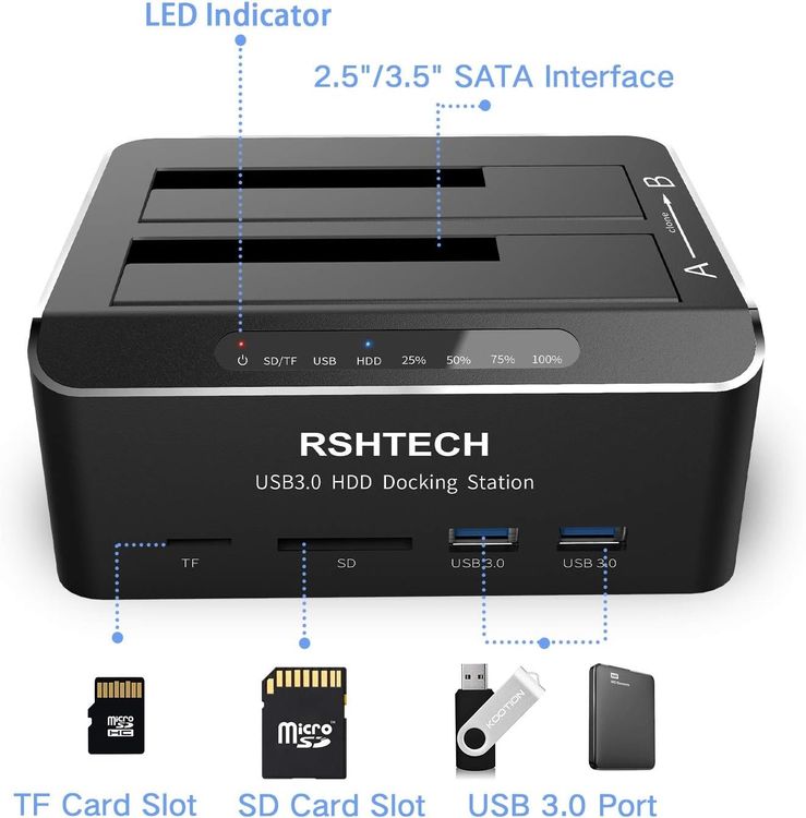 Dualschacht Festplatten Docking Station, RSHTECH USB 3.0 | Kaufen auf Ricardo