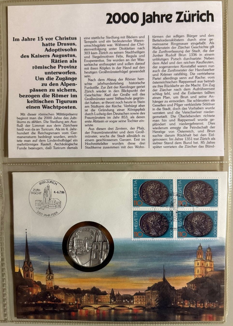 Numis Brief 2000 Jahre Zürich mit Silber Medaille 23 Gramm (Gebraucht ...