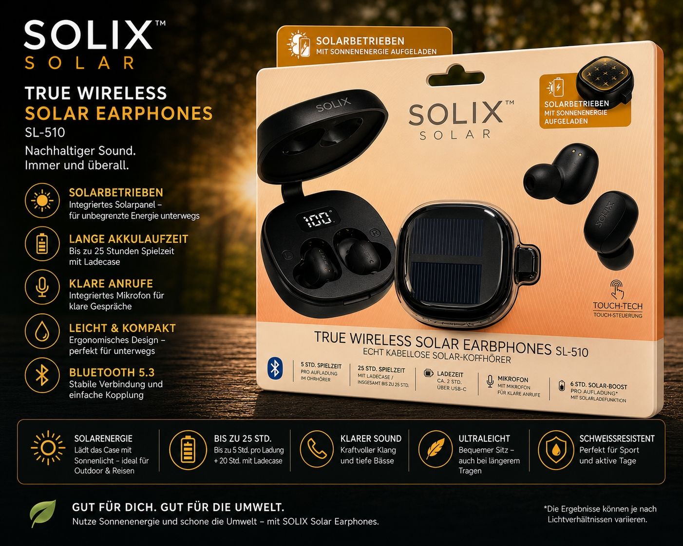 SOLIX Solar Earphones SL-510 - Solarbetrieben Neu (Neu und ...