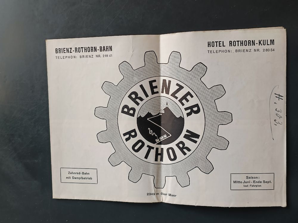 Alter Prospekt / Brienzer Rothorn - Ausgabe ca. 1930 (Gebraucht) in Brugg AG für CHF 15 – mit ...