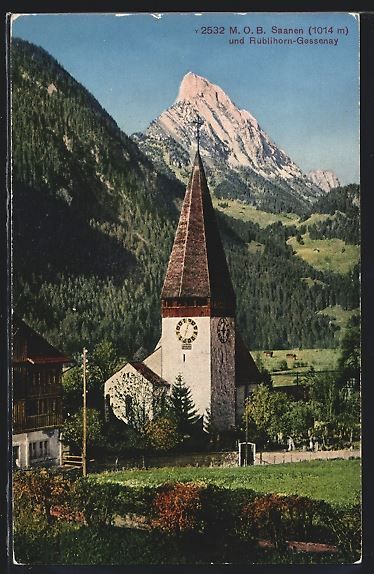 Saanen, Kirche mit Blick auf Rüblihorn- | Kaufen auf Ricardo