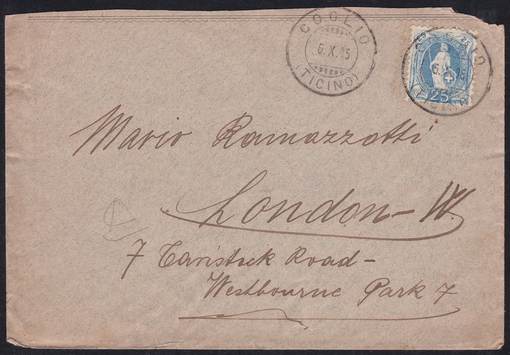 Coglio TI 1905 n. Notting Hill London, Stehende Helvetia 87A (Gebraucht ...