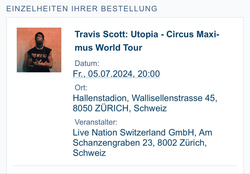 Travis Scott Tickets (Neu und originalverpackt) in für CHF 600 – mit ...