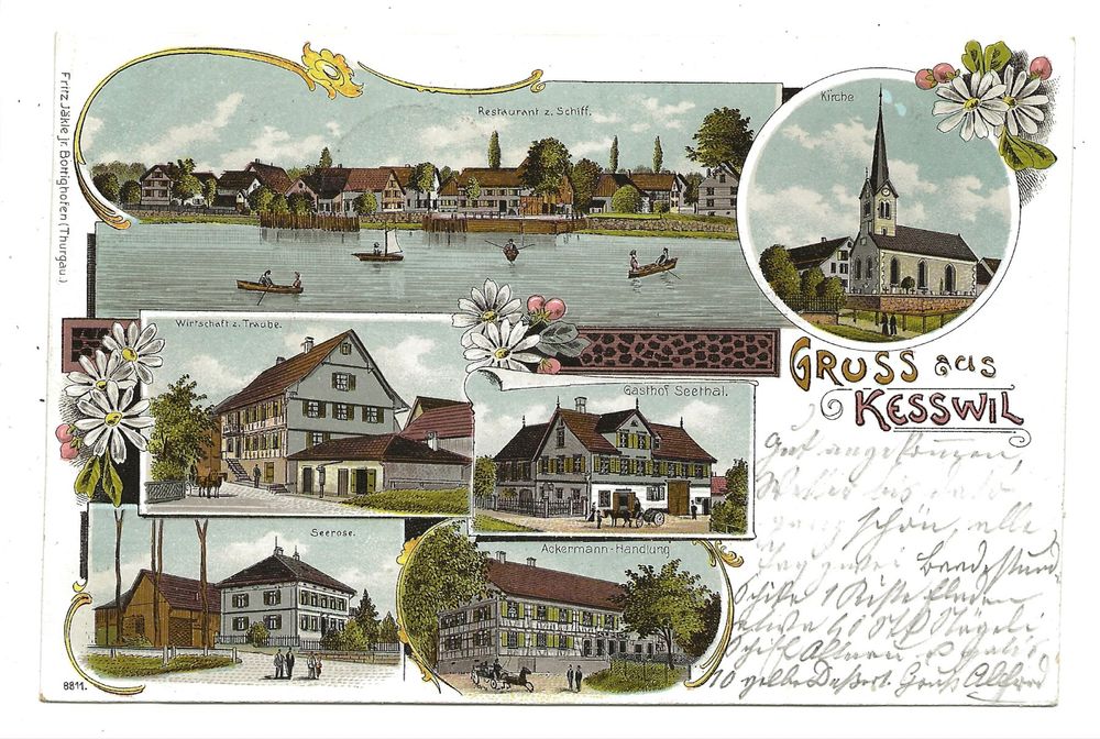 Gruss aus Kesswil TG Traube - Seethal - Seerose - Litho 1904 (Gebraucht ...