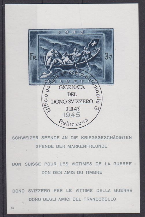 Schweiz 1945: Block Kriegsgeschädigte W21 (Gebraucht) in Eschlikon TG für CHF 28 – mit Lieferung ...