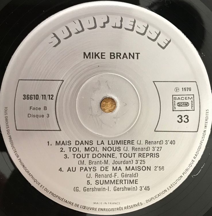 MIKE BRANT - COFFRET SOUVENIR - 3 Vinyles 33 Tours (Gebraucht) in ...
