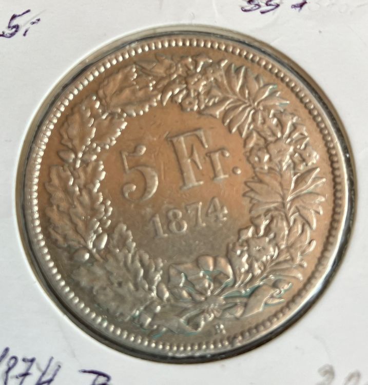 5 Franken Silbermünze 1874 o.Pkt. (Gebraucht) in untervaz für CHF 280 – mit Lieferung auf ...